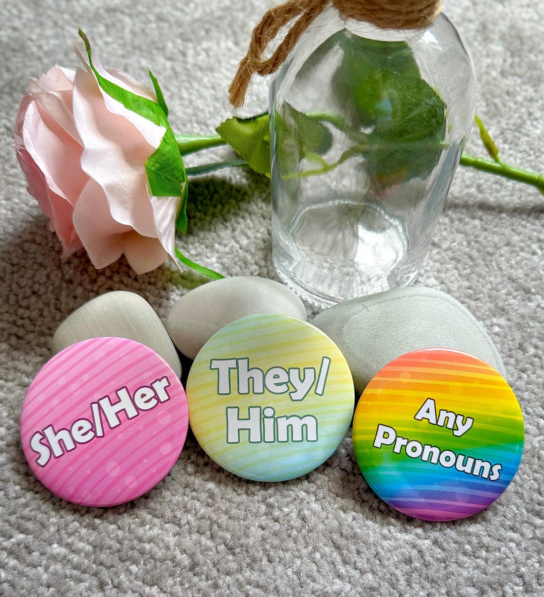 Small Pronoun / Gender Identity 32-38mm Pin Badges He Him She Her They ...