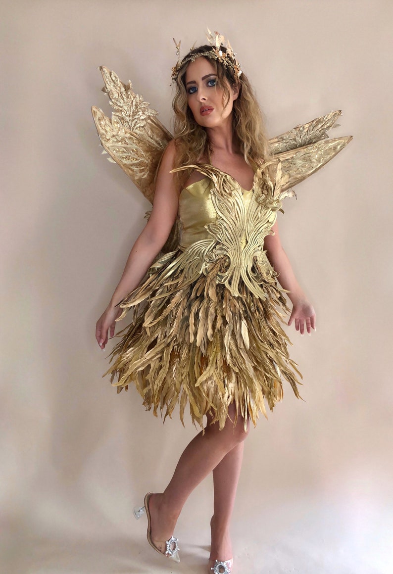 Gold Feather Fairy Costume: Handmade Adult Outfit With Wings & Crown - Etsy