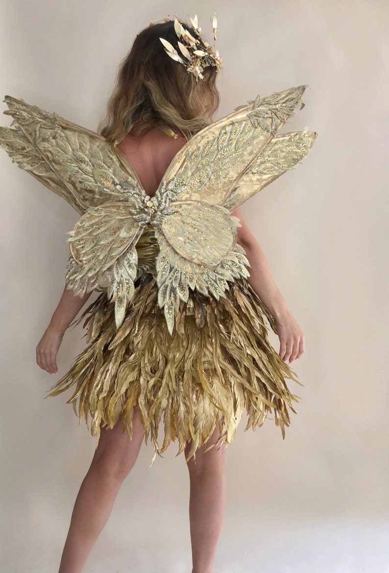 Gold Feather Fairy Costume: Handmade Adult Outfit With Wings & Crown - Etsy