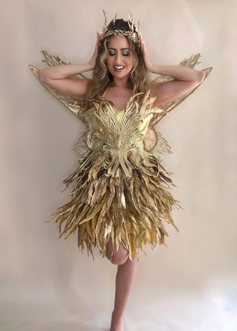 Gold Feather Fairy Costume: Handmade Adult Outfit With Wings & Crown - Etsy