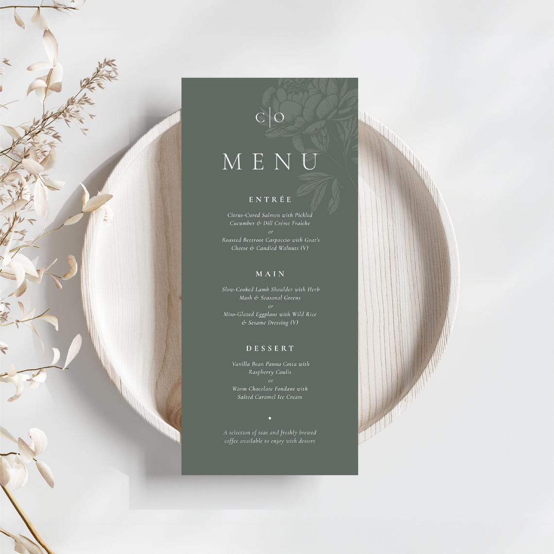 Sage Green Wedding Menu Floral, Minimalist Editable Floral Design, Sage ...