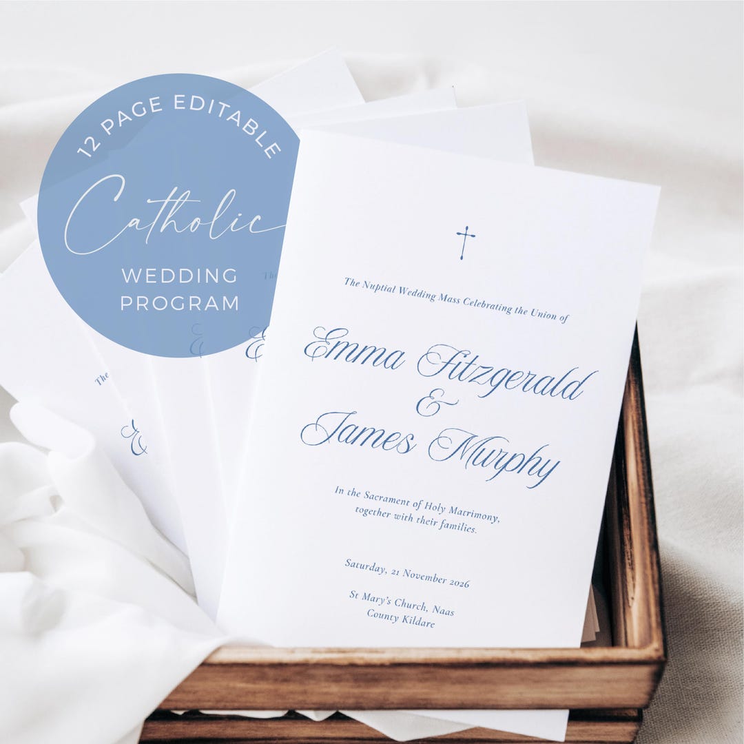 Catholic Wedding Program With Mass Responses, Dusty Blue Church Booklet ...