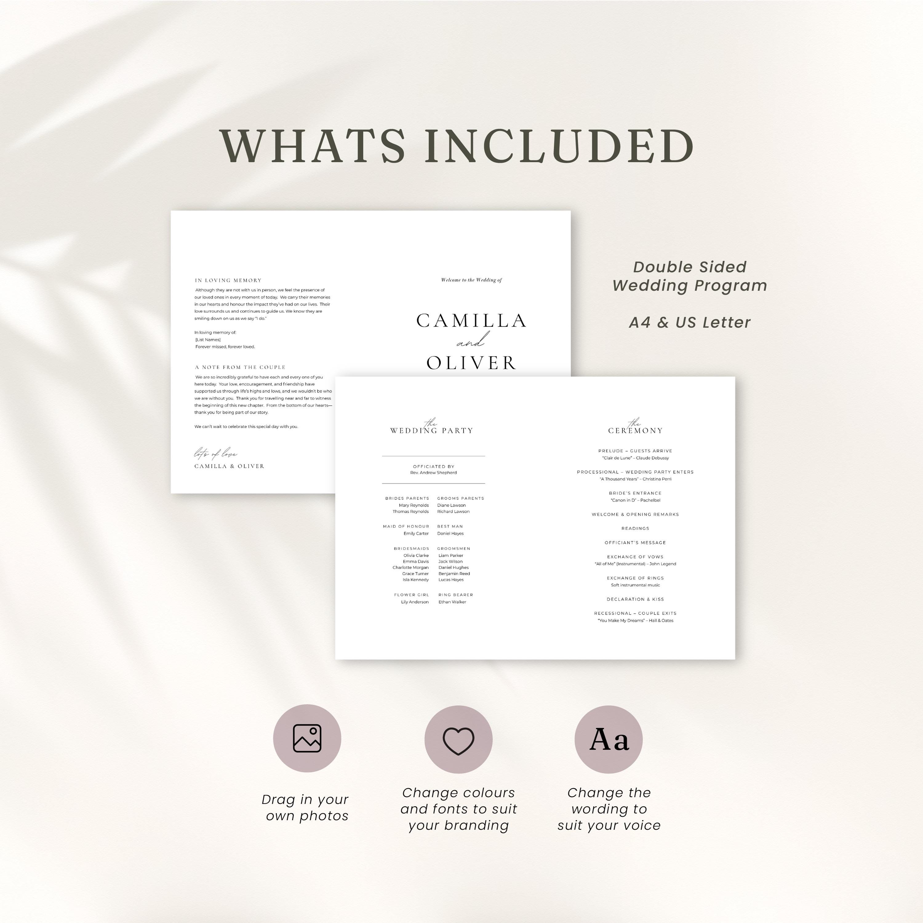 Folded Wedding Program Template, Editable Ceremony Program, Digital ...