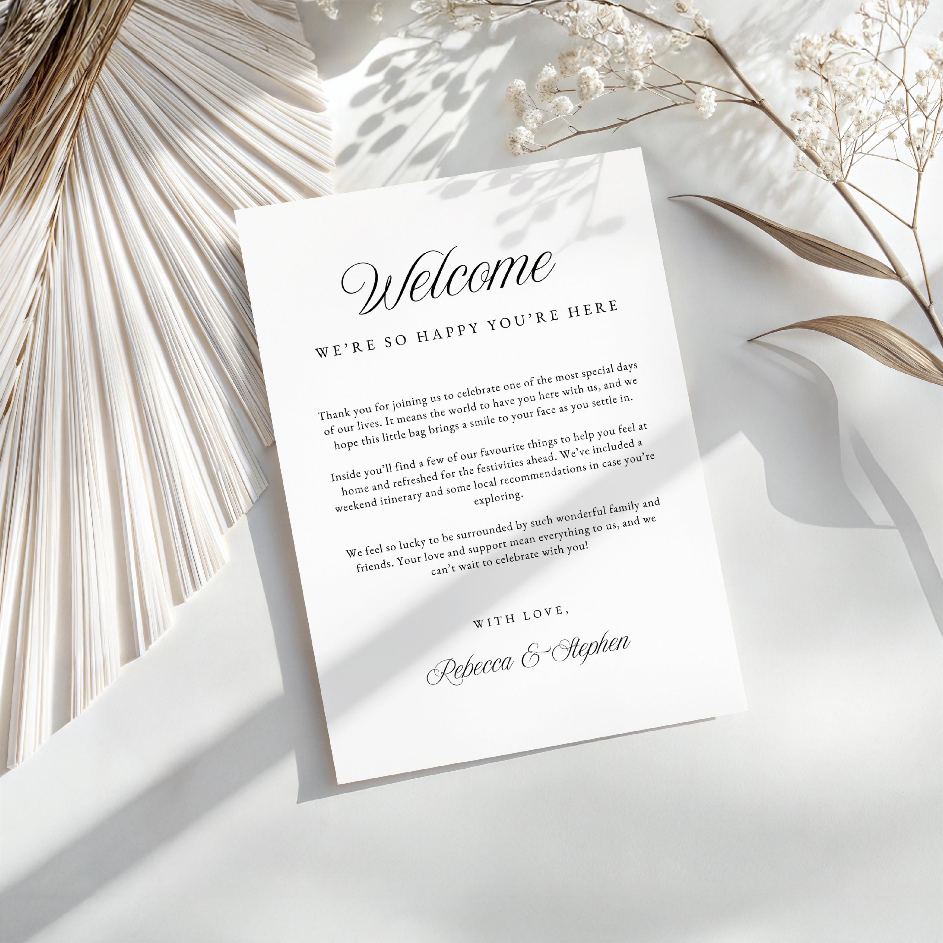 Welcome Note for Wedding Guest Bags, Welcome Bag Insert Template ...