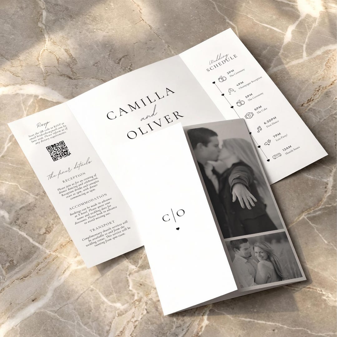 Photo Gatefold Wedding Invitation Template Canva, Photo Trifold ...