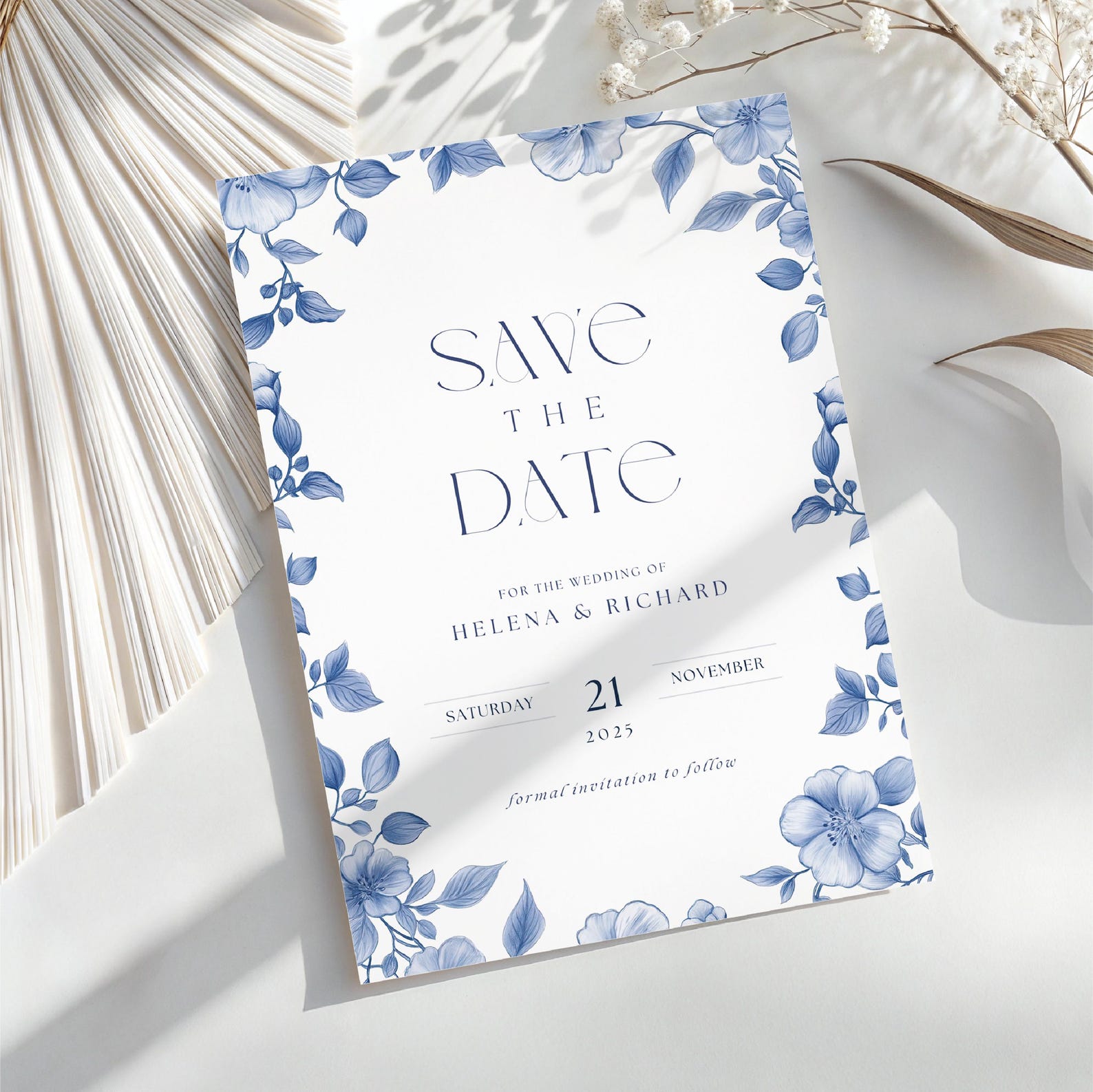 Toile Save the Date, Blue Chinoiserie Save the Date, Dusty Blue Wedding ...