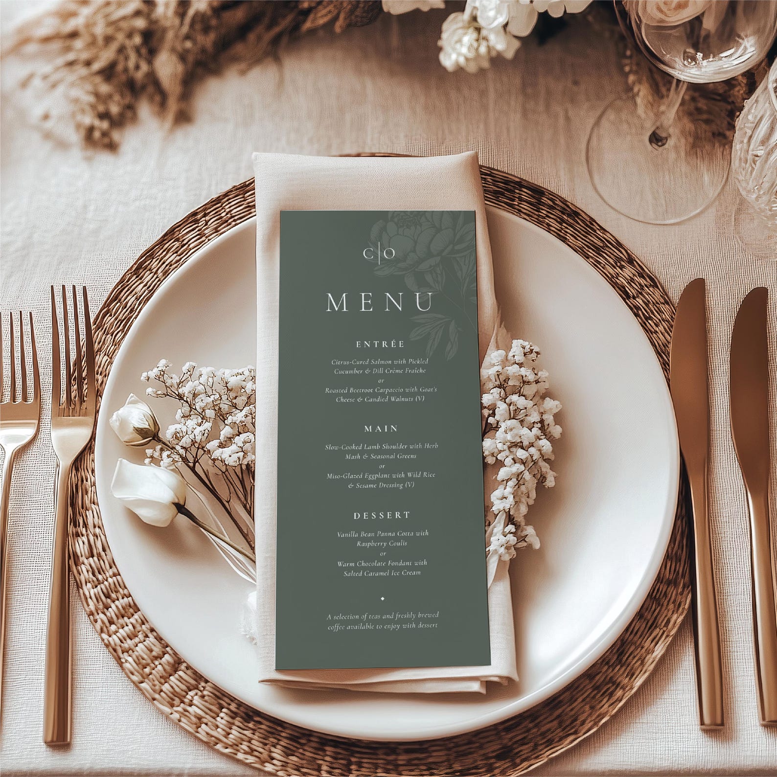 Sage Green Wedding Menu Floral, Minimalist Editable Floral Design, Sage ...
