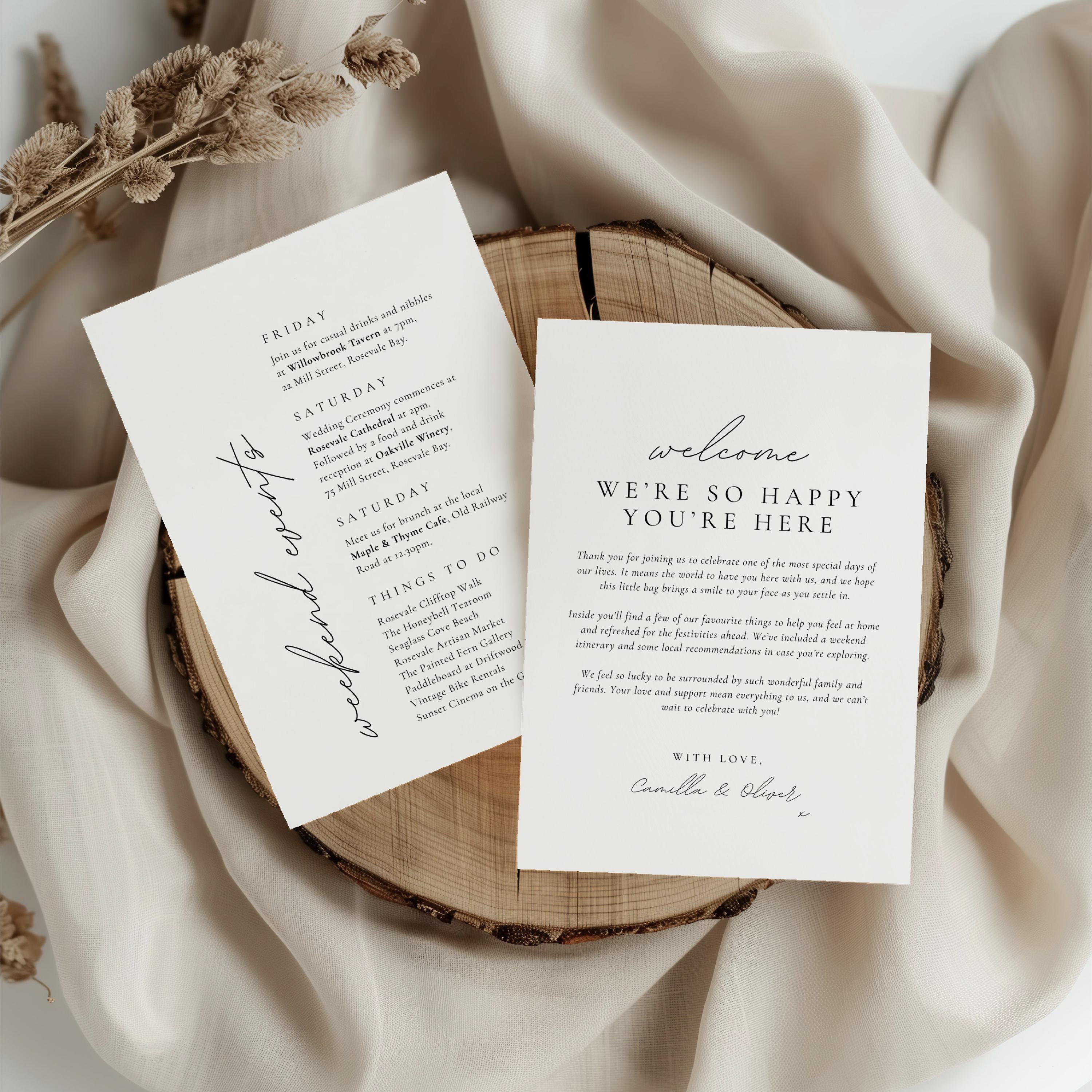 Welcome Note for Wedding Guest Bags, Welcome Bag Insert Template ...