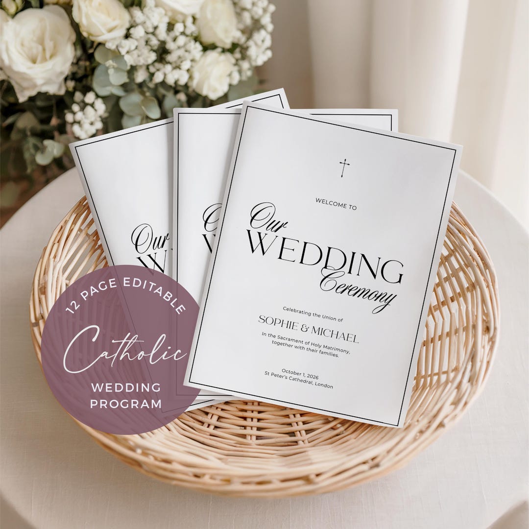 Old Money Catholic Mass Wedding Program, Editable Ceremony Booklet ...