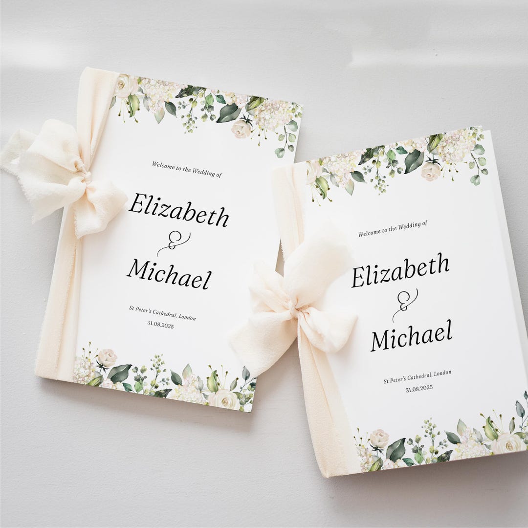 Printable Wedding Programs Booklet Floral, Folded Wedding Program ...
