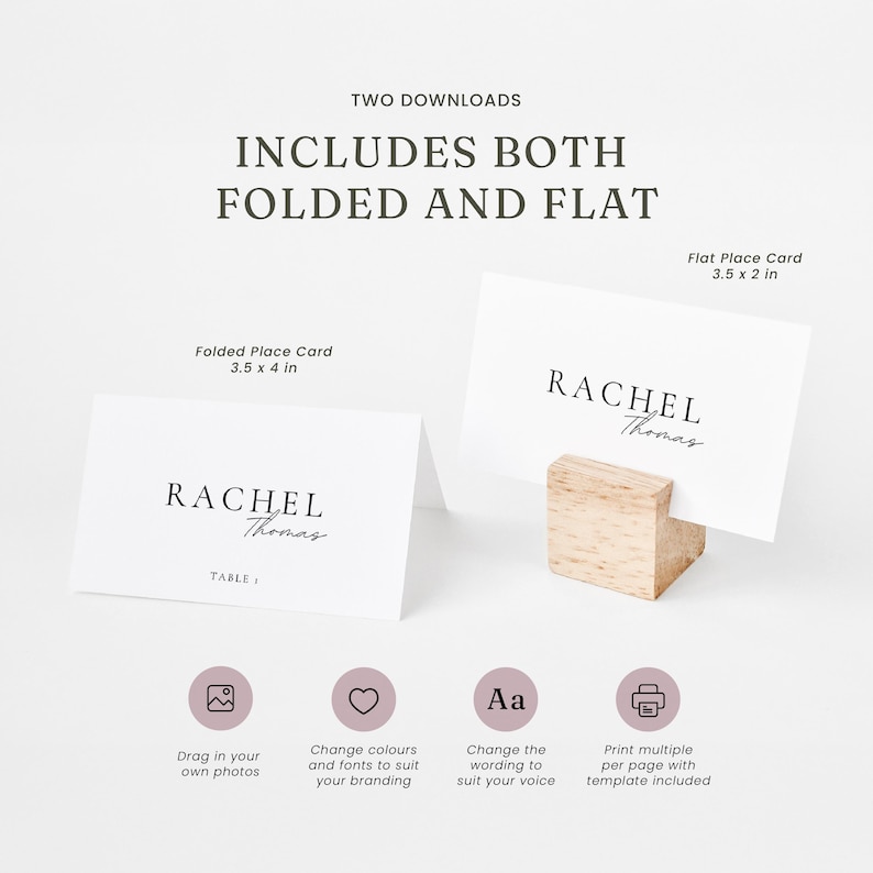 Minimal Wedding Place Cards Template, Editable Place Card, Modern ...