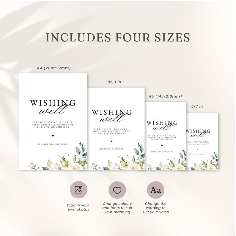 Wishing Well Signage Template for Wedding, Floral Minimal Cards Gifts ...