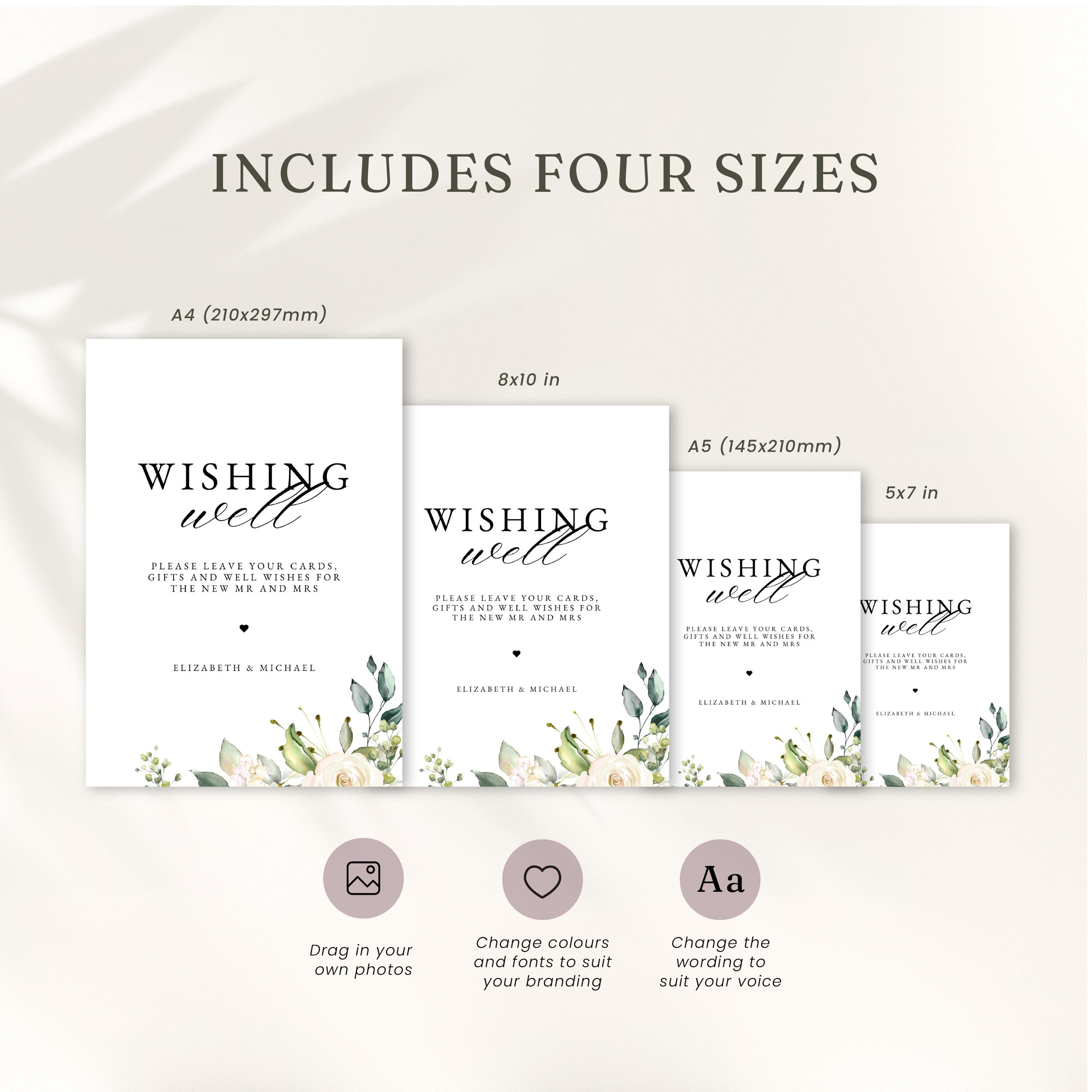 Wishing Well Signage Template for Wedding, Floral Minimal Cards Gifts ...