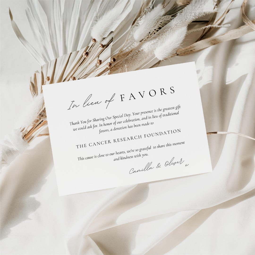 In Lieu of Favors Card, Editable Wedding Donation Template, Printable ...