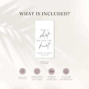 Take A Shot We Tied the Knot Tag Template, Minimal DIY Bride Shot ...
