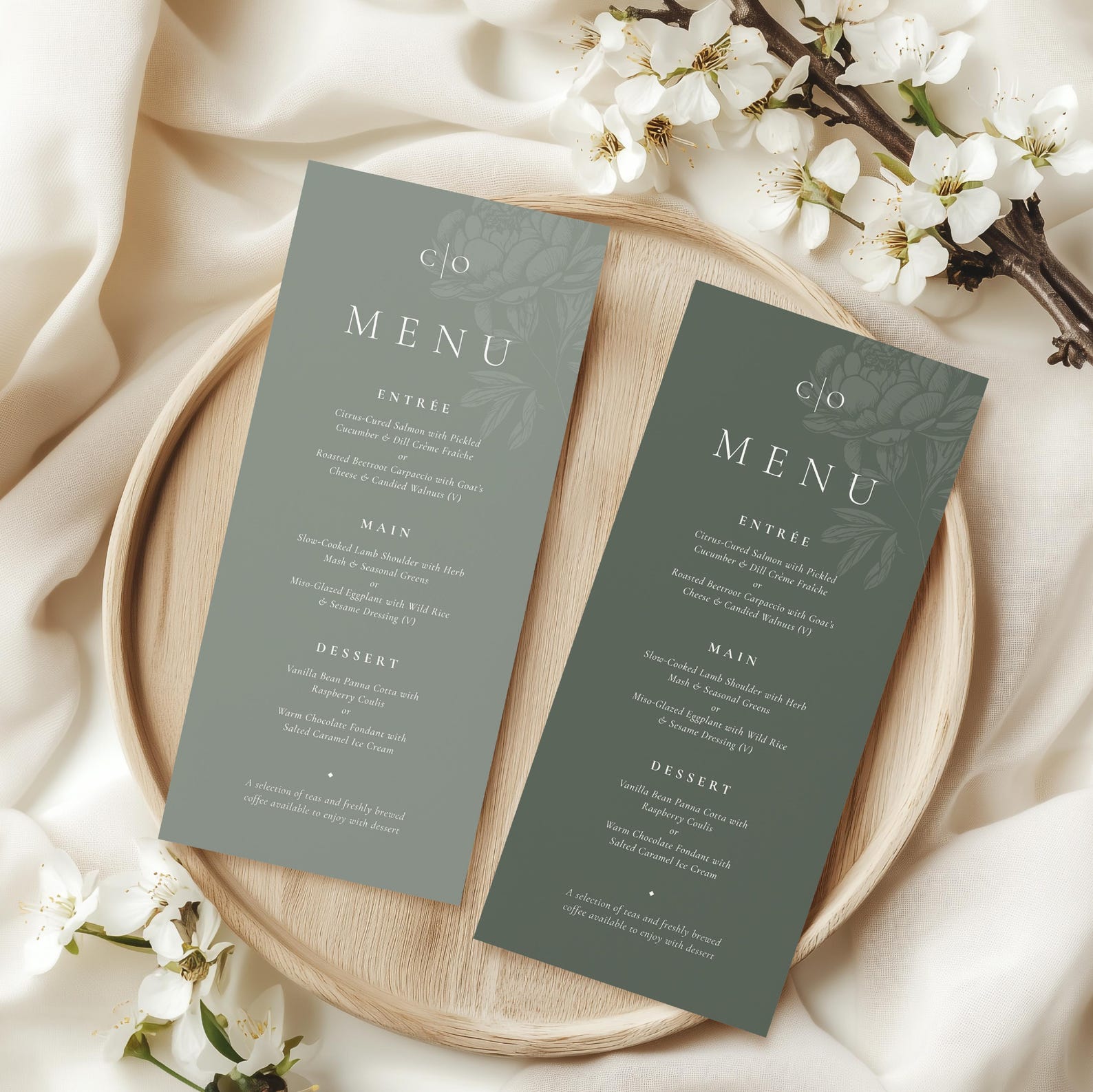 Sage Green Wedding Menu Floral, Minimalist Editable Floral Design, Sage ...