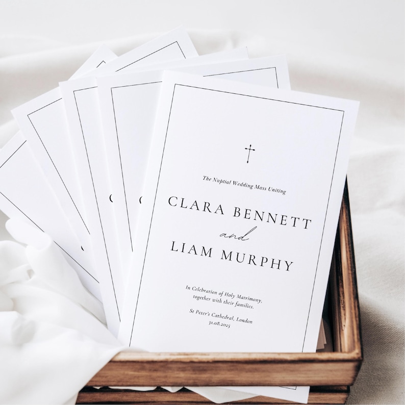 Catholic Mass Wedding Program Template Canva, Folded Christian Mass ...