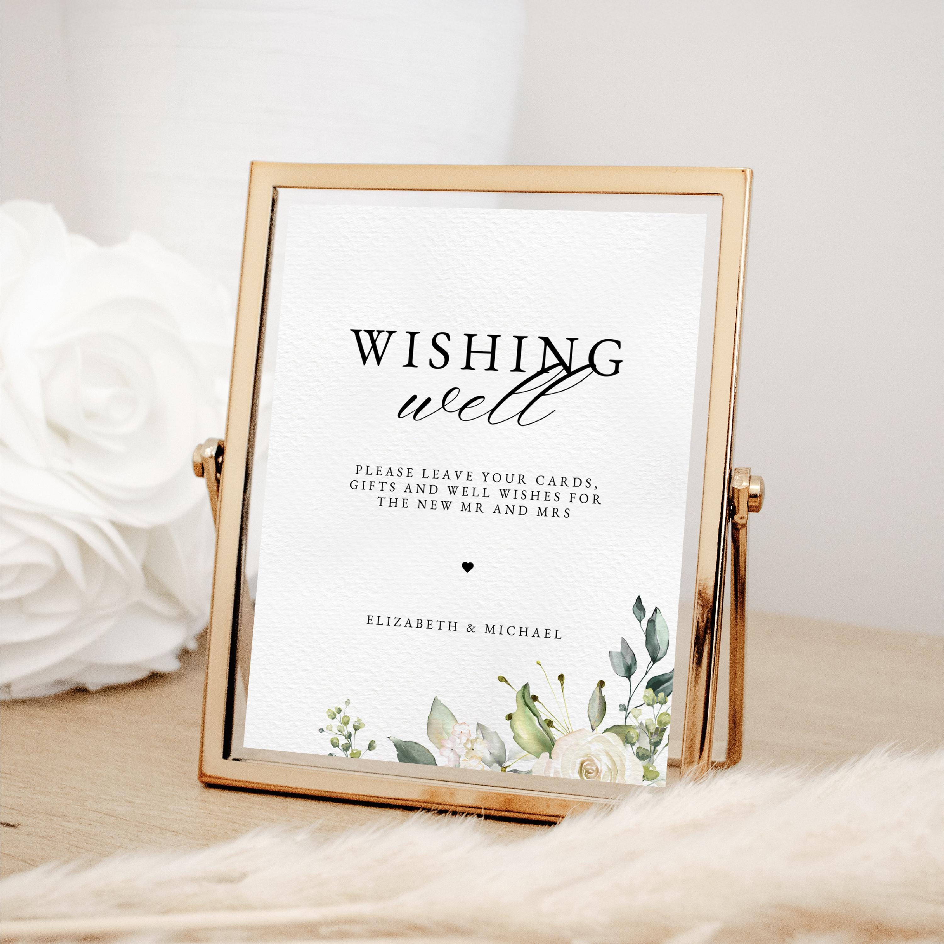 Wishing Well Signage Template for Wedding, Floral Minimal Cards Gifts ...