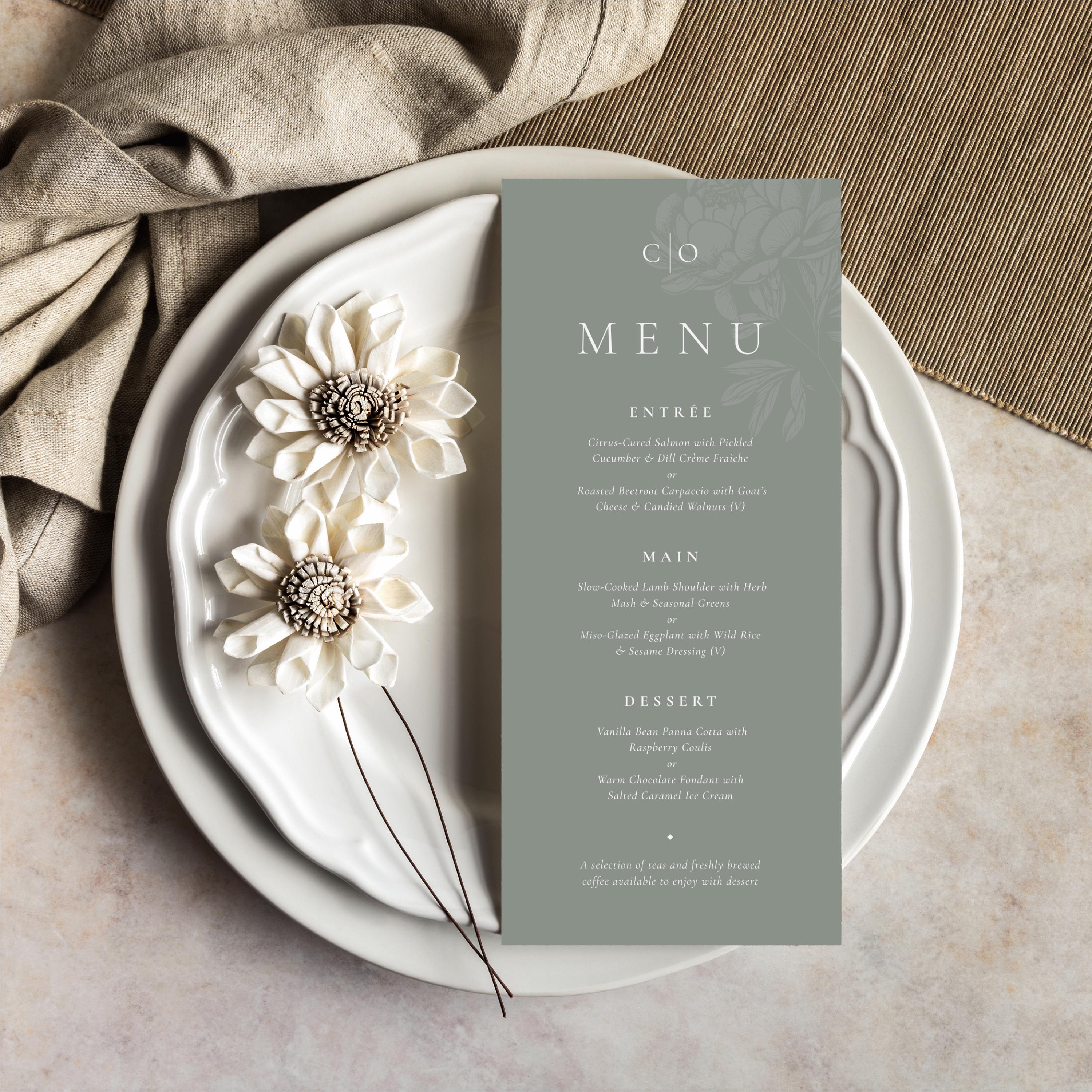 Sage Green Wedding Menu Floral, Minimalist Editable Floral Design, Sage ...