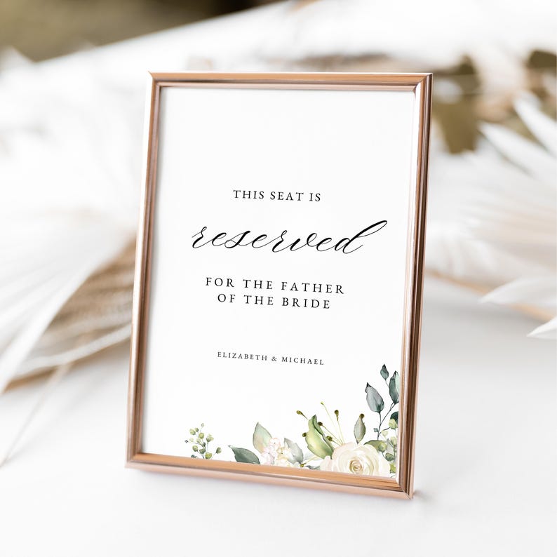 Floral Reserved Seat Tag, Wedding Ceremony Sign (canva Digital Download ...