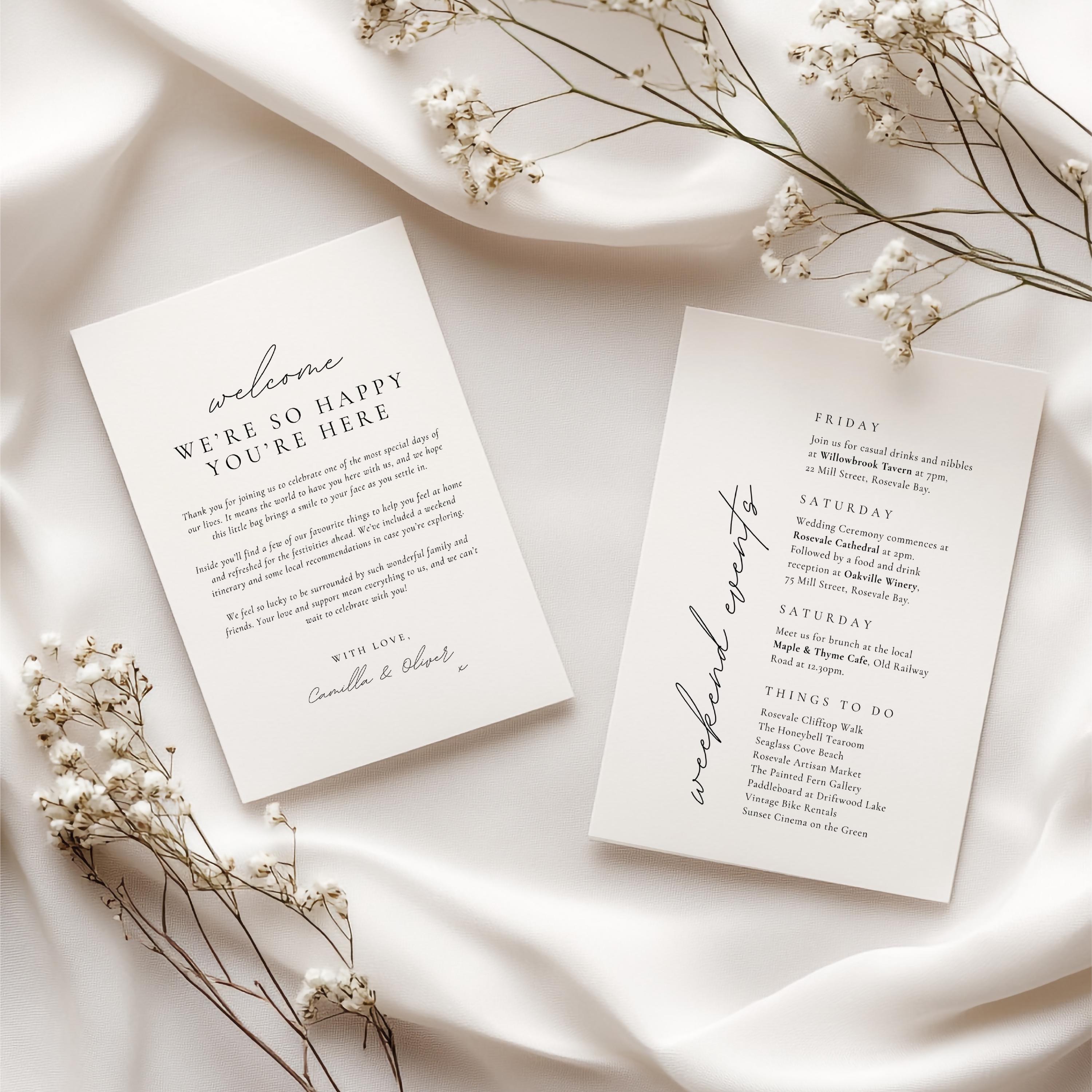 Welcome Note for Wedding Guest Bags, Welcome Bag Insert Template ...