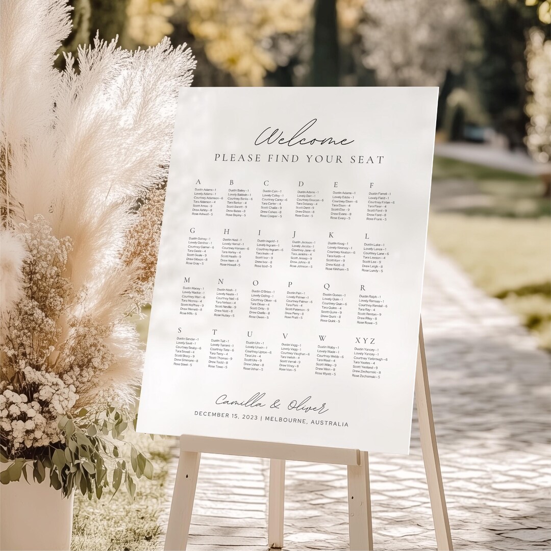 Wedding Seating Chart Alphabetical Order, Alphabet Ordered Seat Plan ...