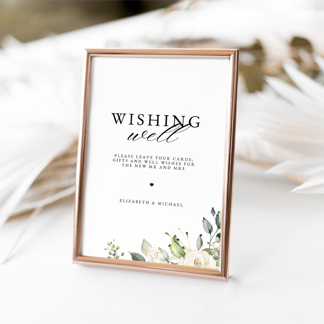 Wedding Wishing Well Signage Template, Floral Minimal Cards Gifts ...