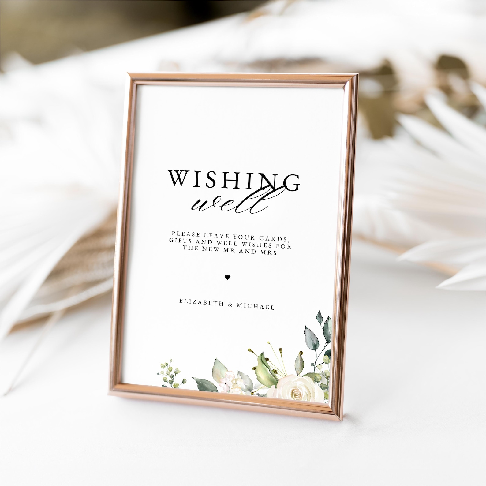 Wishing Well Signage Template for Wedding, Floral Minimal Cards Gifts ...