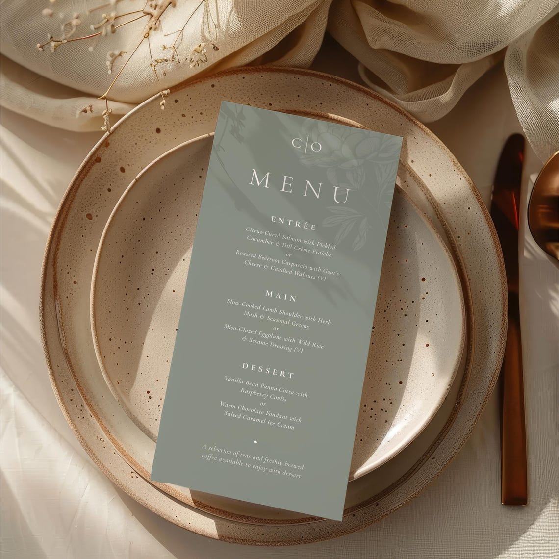 Sage Green Wedding Menu Floral, Minimalist Editable Floral Design, Sage ...