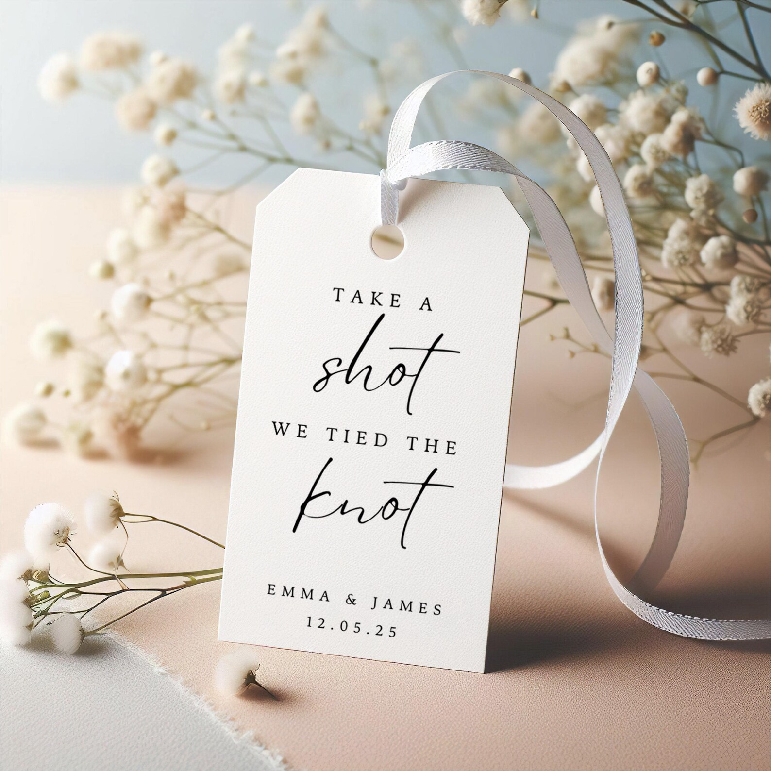 Take A Shot We Tied the Knot Tag Template, Minimal DIY Bride Shot ...
