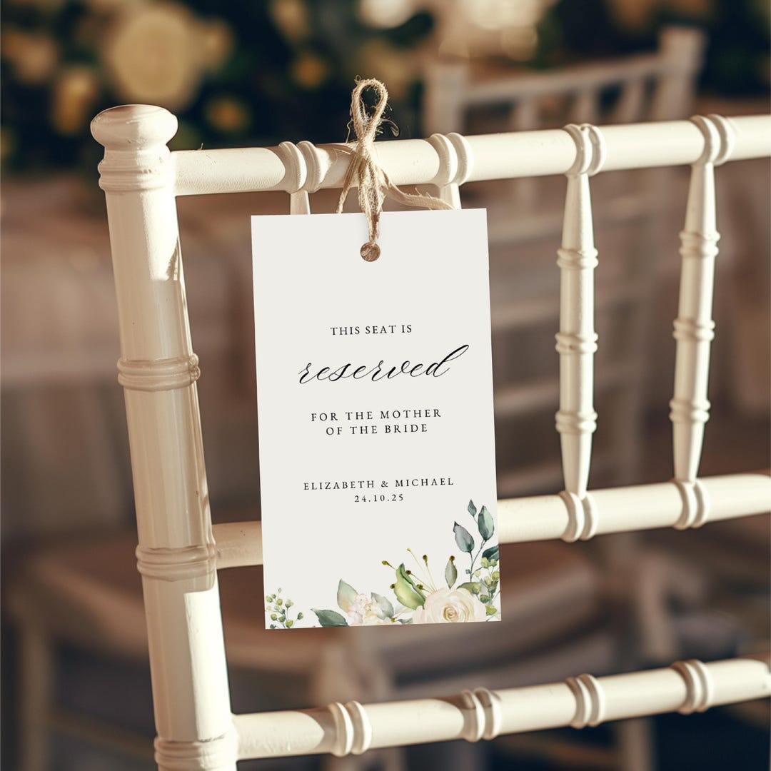 Floral Reserved Seat Tag, Wedding Ceremony Sign (canva Digital Download ...