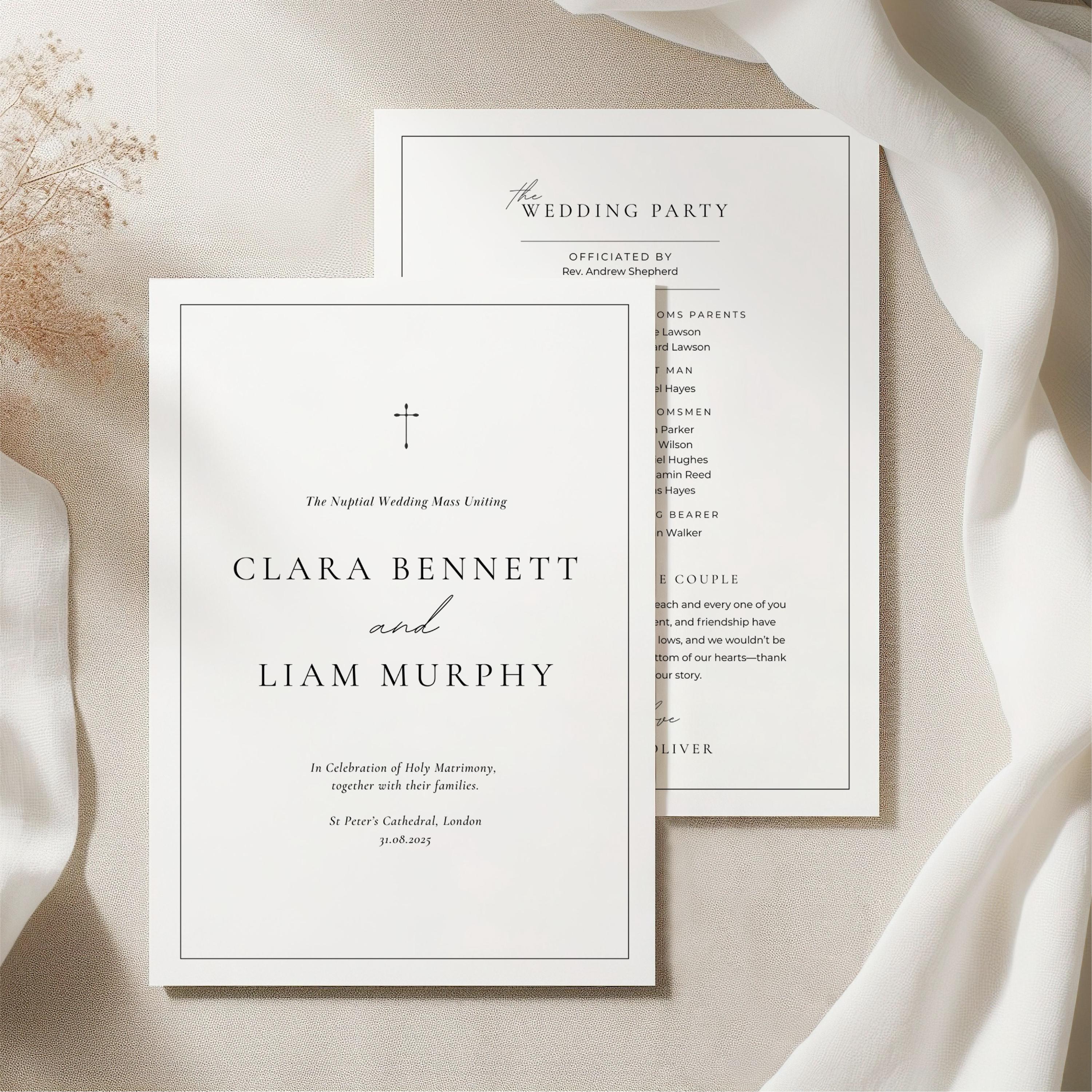 Catholic Mass Wedding Program Template Canva, Folded Christian Mass ...