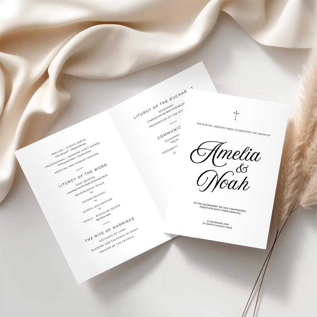 Catholic Mass Wedding Program Template Canva, Folded Editable Booklet ...