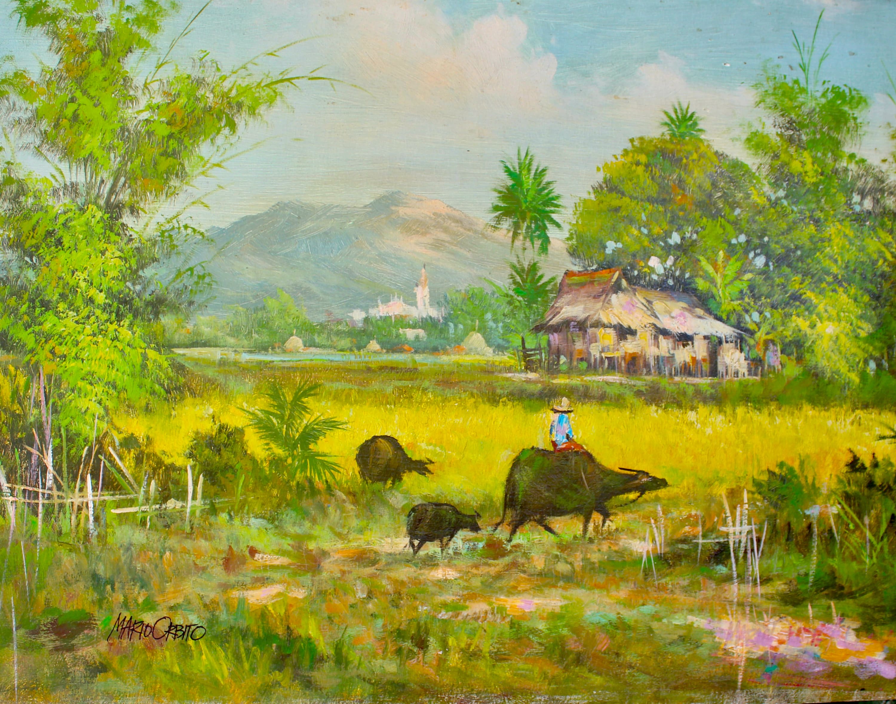 Philippine Rice Field, Bahay Kubo, Nipa Hut, Oriental Art, Filipino ...