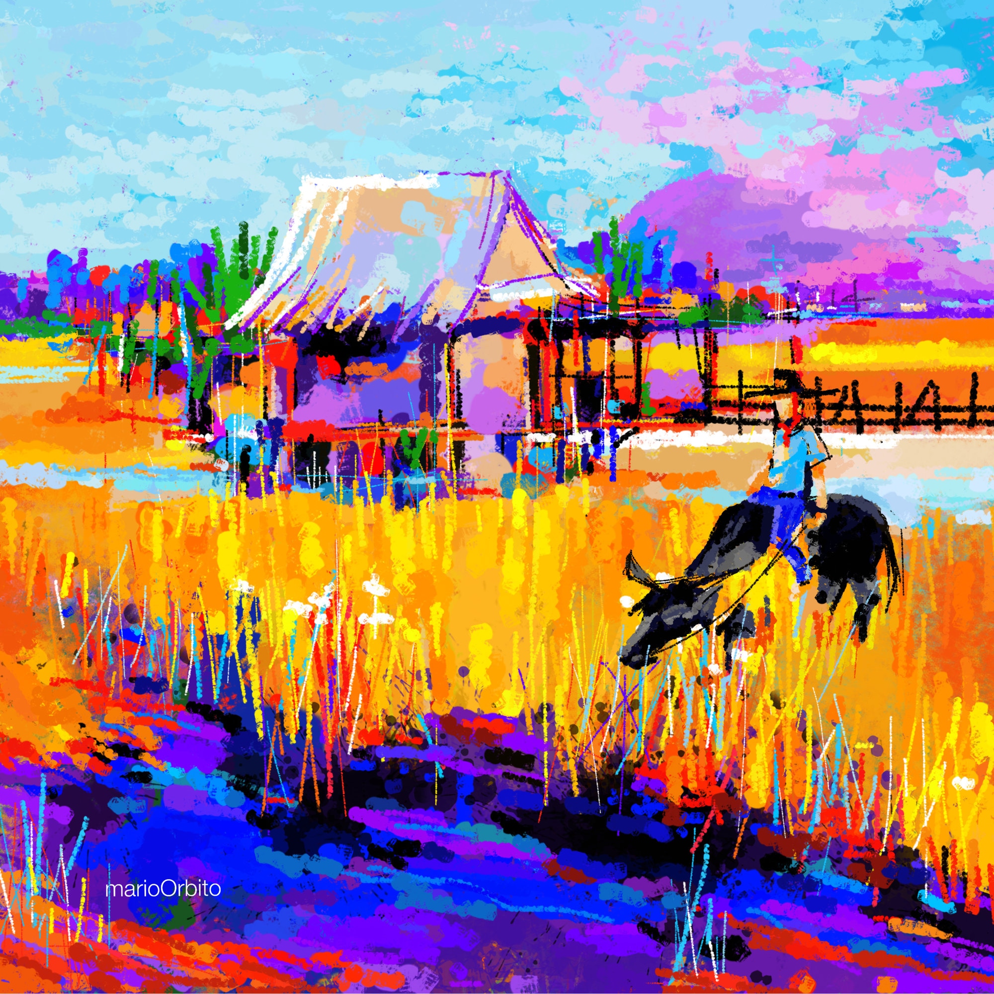 Bahay Kubo Art, Philippine Scene Painting, Oriental Art, Nipa Hut ...