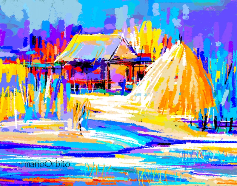 Philippine Rice Field, Bahay Kubo, Nipa Hut, Oriental Art, Filipino ...