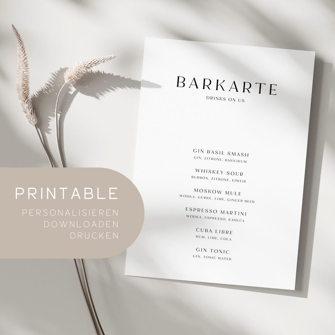 Printable | Bar Menu Sign | Drinks | Display Cocktails Long Drinks ...