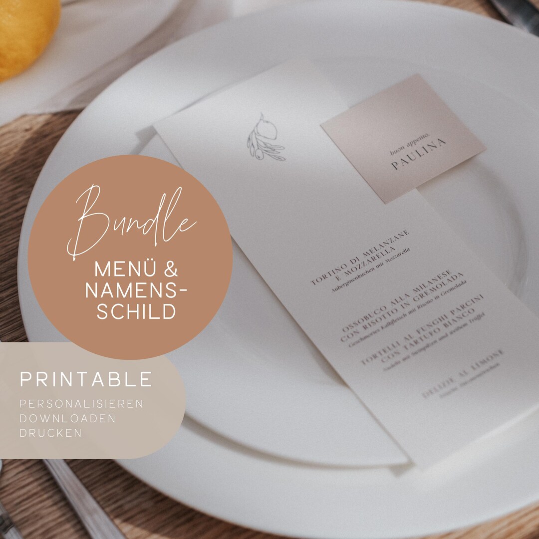 Printable Menu Card (21 X 8 Cm) and Name Tag (5.5 X 5.5 Cm) | Wedding ...