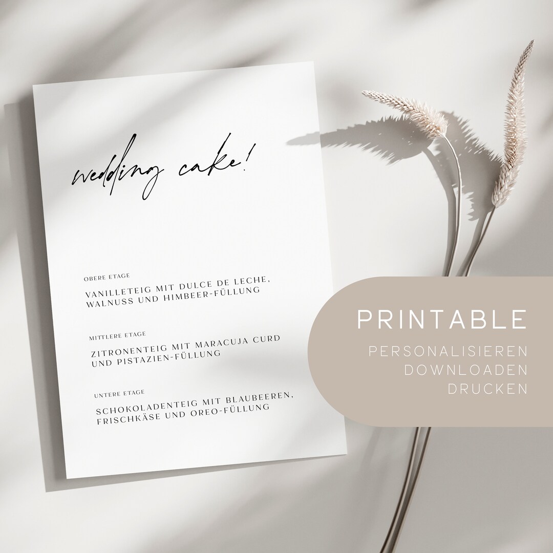 Printable | Wedding Cake Sign | Wedding Cake | Wedding Cake Display ...