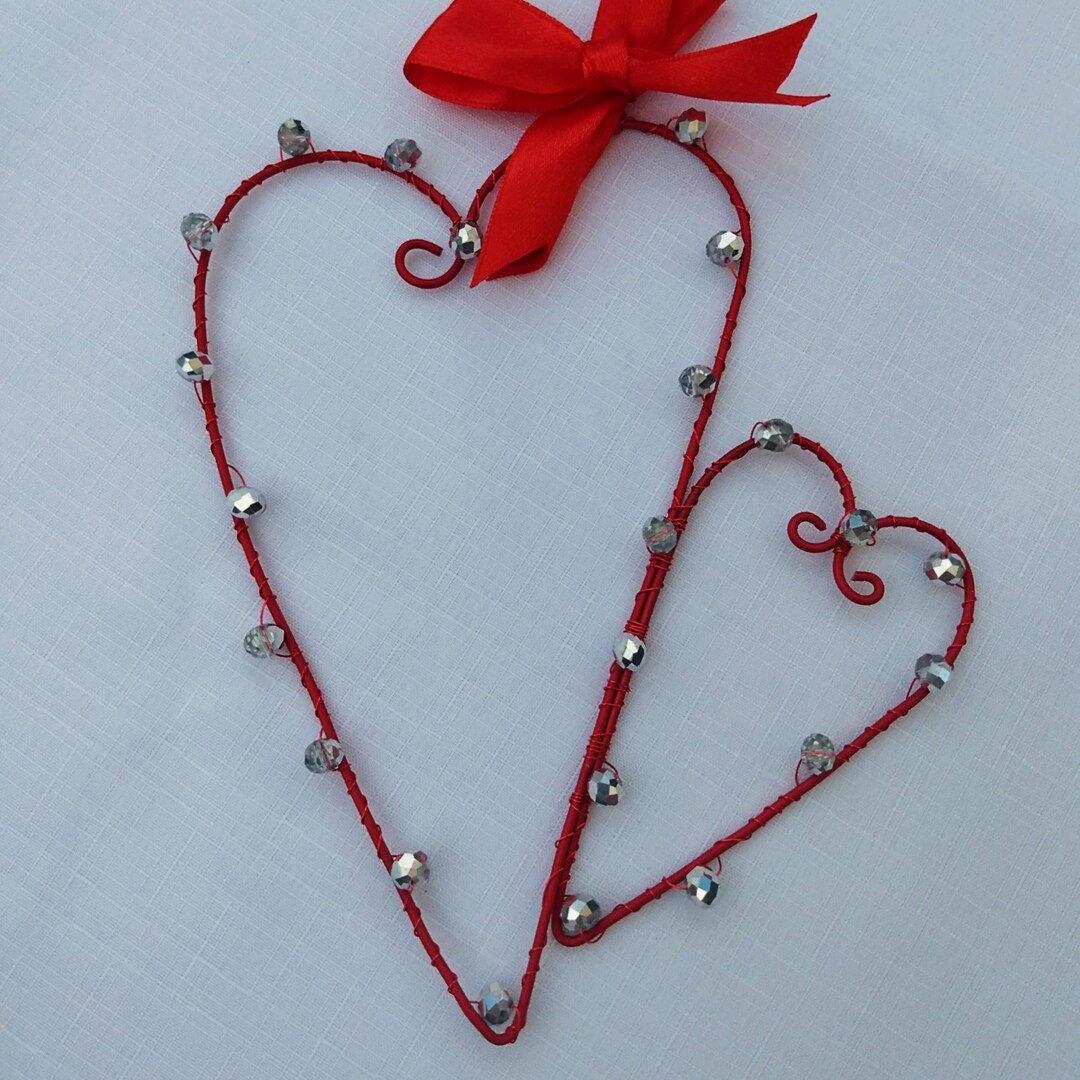 Coeurs de fil rouge et argent Décoration suspendue de coeur - Etsy France
