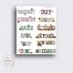 Themed Months of the Year, Months Headers, Monthly Title Stickers, Cute ...