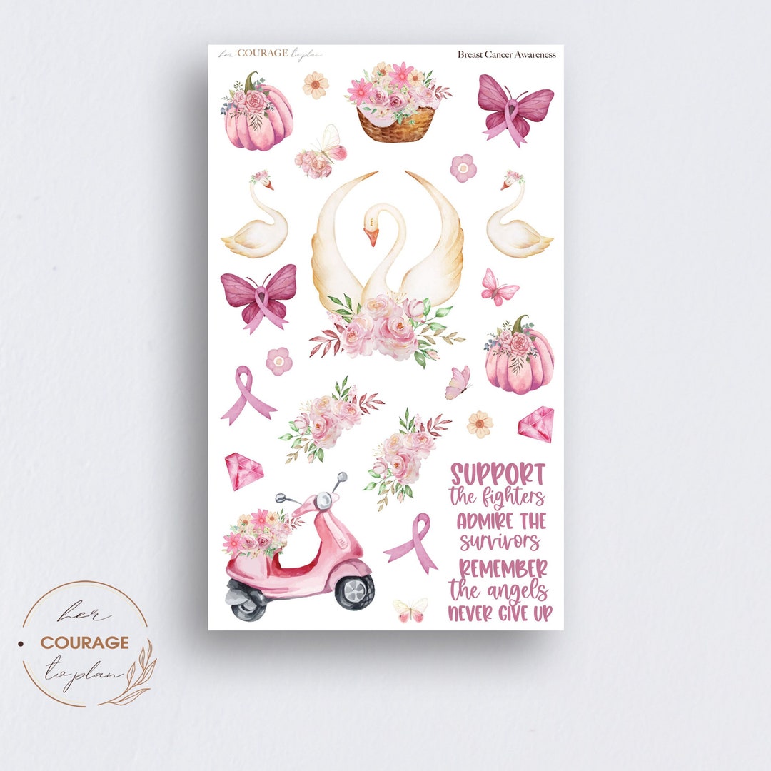BREAST CANCER AWARENESS Planner Stickers, Journaling Deco Icons, Breast ...