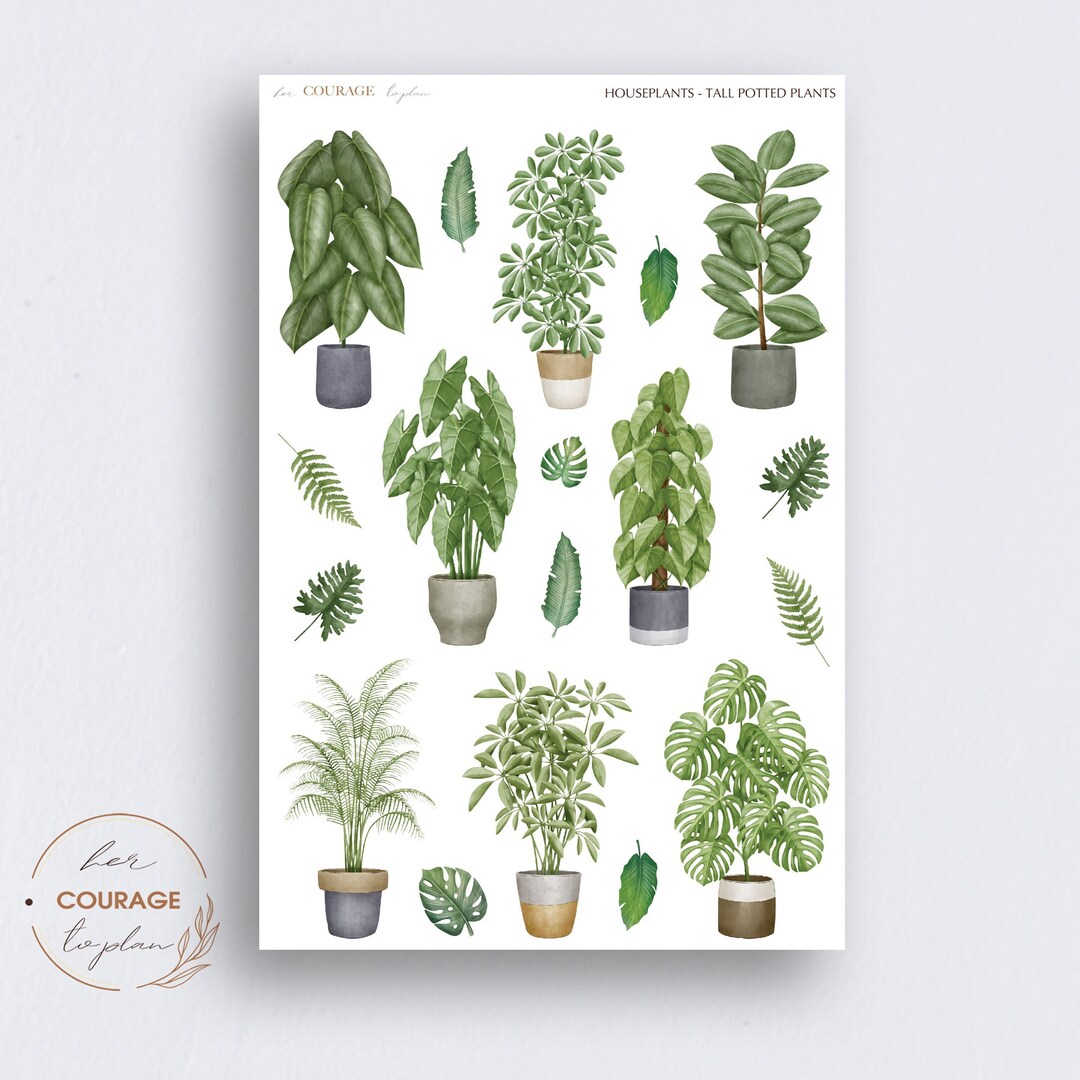 HOUSEPLANTS Journal Planner Stickers, TALL POTTED Plants, Leafy Green ...