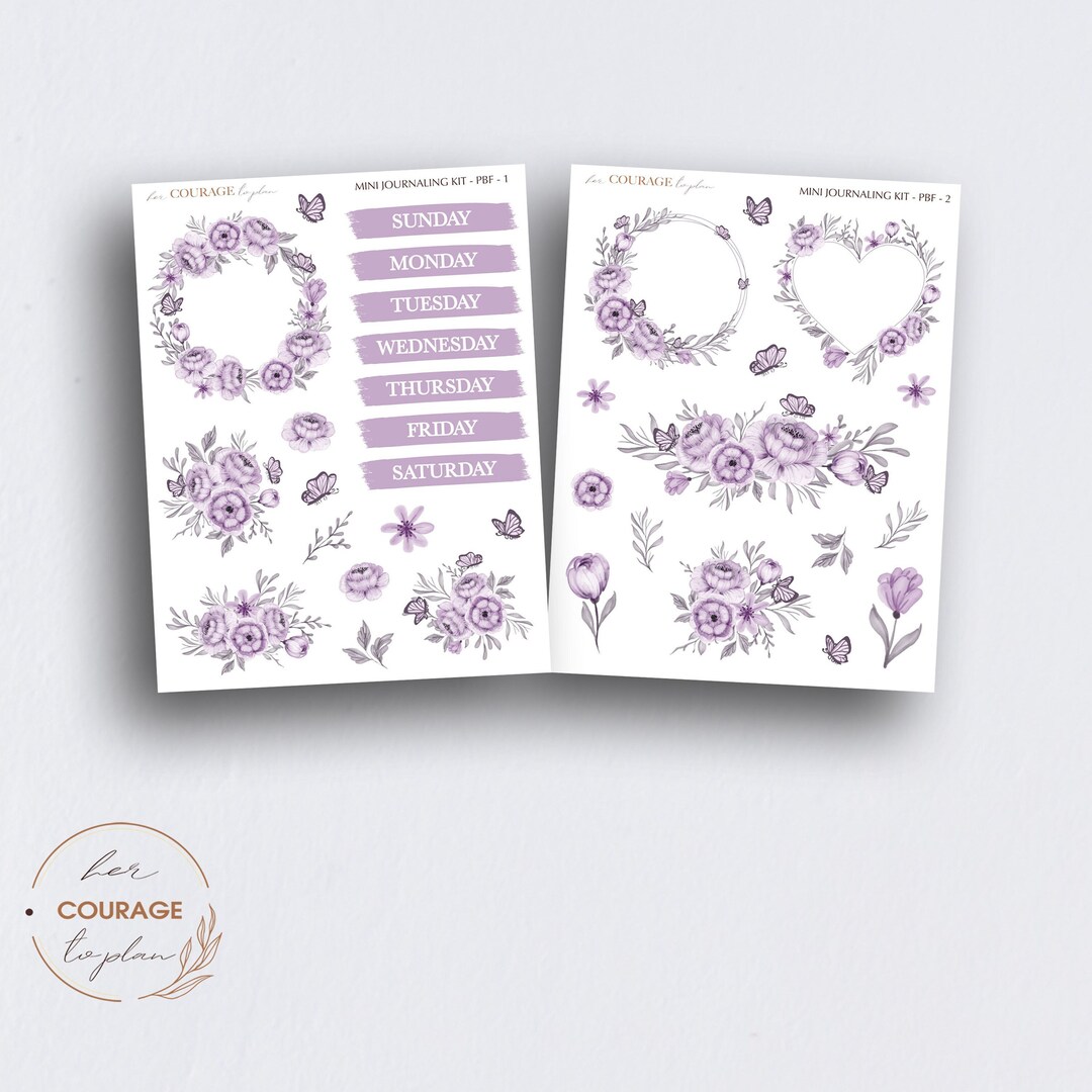 WEEKLY Journaling Deco Stickers, MINI Purple Butterflies Flowers ...