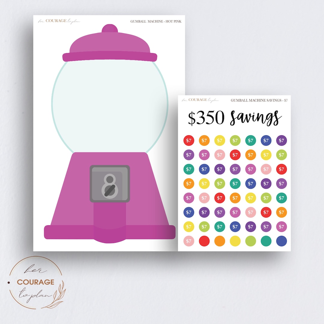 SEVEN DOLLAR Savings Challenge Stickers, Save 350 Dollars, Gumball ...