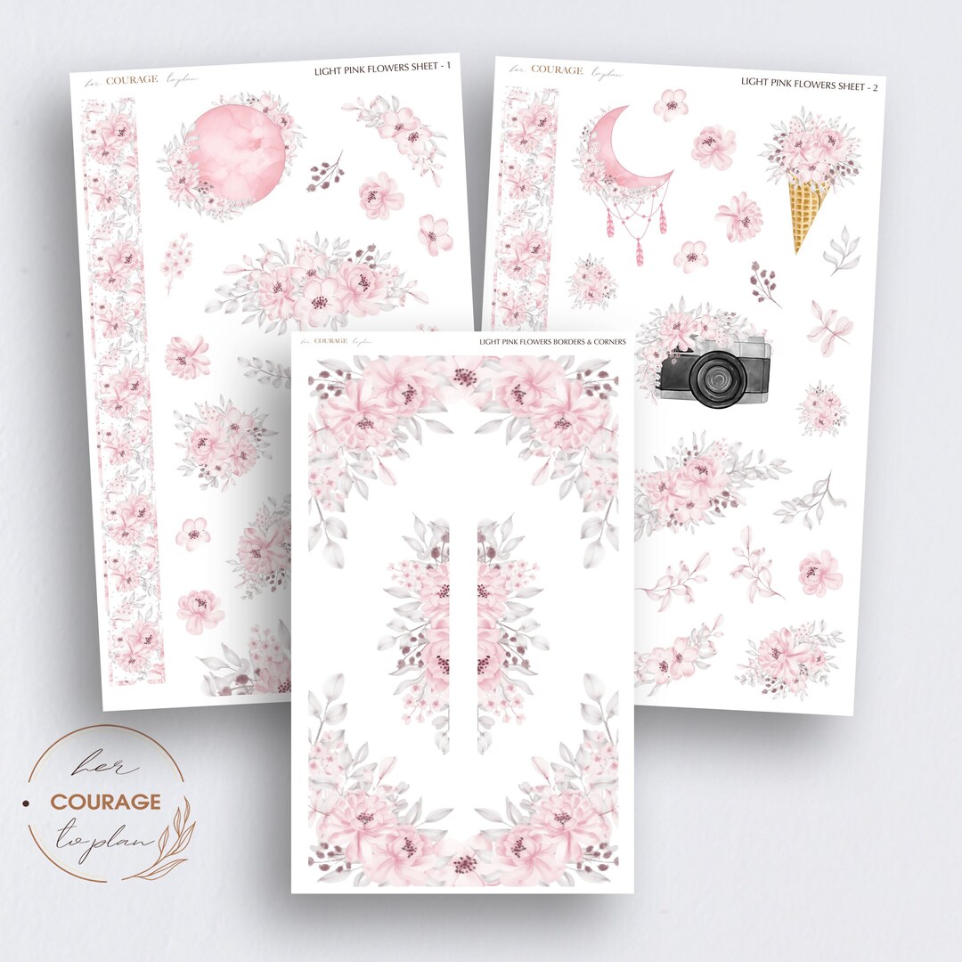 Floral Journal Stickers, LIGHT PINK Flowers Planner Stickers, Winter ...