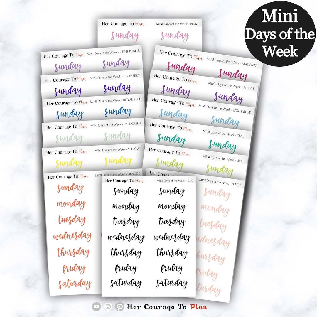 Days of the Week Planner Stickers, BUJO Planners Transparent Clear or ...