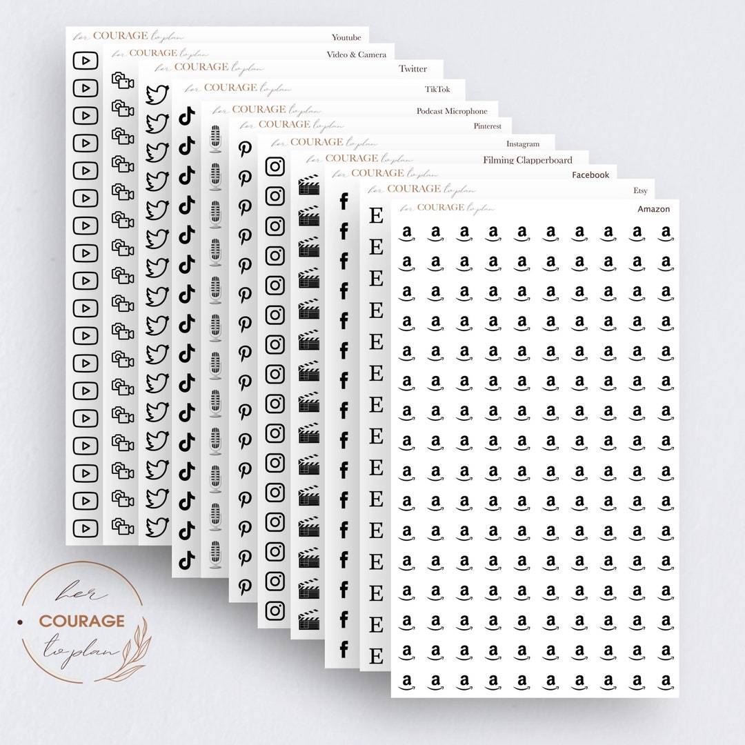Mini Social Media Icon Planner Stickers, MINI Icon Stickers, Minimal ...