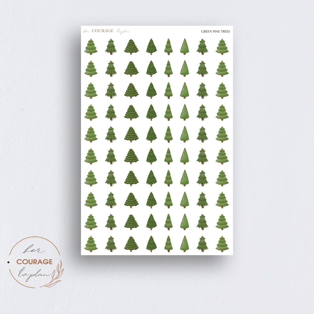GREEN PINE TREES Icons Planner Stickers, Mini Evergreen Pine Tree ...