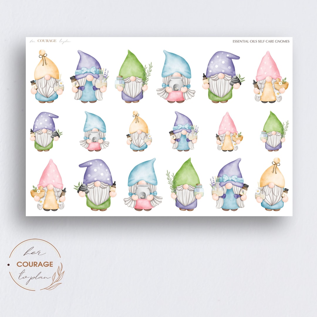 Gnome Planner Stickers, ESSENTIAL OILS GNOMES, Self Care Gnome Stickers ...